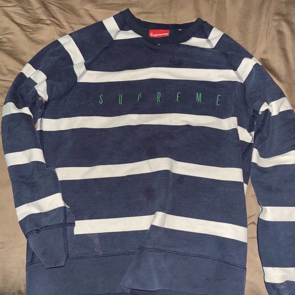 Supreme | Sweaters | Supreme Navy Blue And White Stripped Sweatshirt ...